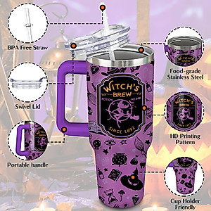 qoepfnsh Halloween Tumbler 40 oz Halloween Tumblers with Handle and Straw Purple Witchy Stainless Steel Insulated Coffee Cups Mugs Halloween Gifts Stuff for Women Girls