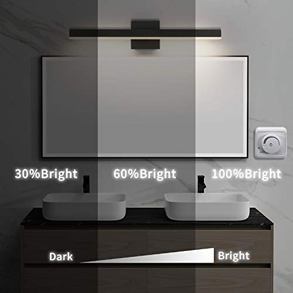 Joossnwell LED Bathroom Vanity Light Fixtures Dimmable 24" Inch Modern Matte Black Bath Vanity Lights for Mirror Lighting Wall Mount Sconces Lamps 16W 3000K Warm White