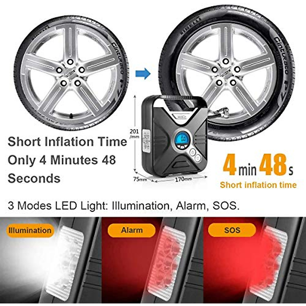 WindGallop Digital Car Tire Inflator Portable Air Compressor for Car Tires 12v Car Air Pump Tire Pump with Pressure Gauge LED Light Valve Adaptors for Bike Automobiles Basketball Pool Toys (1606y)