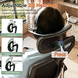 GABRYLLY Ergonomic Mesh Office Chair, High Back Desk Chair - Adjustable Headrest with Flip-Up Arms, Tilt Function, Lumbar Support and PU Wheels, Swivel Computer Task Chair