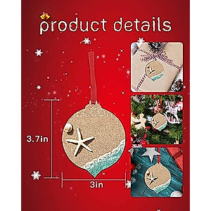 Acrylic Christmas Ornament Set of 6 Summer Starfish Shell 2023 Xmas Tree Tag Decorations, Welcome on Beach Ornaments with Ribbon for Holiday Party Hanging Tag Accessories Teal Blue Ocean