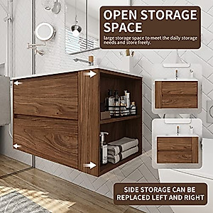 Voohek Bathroom Vanity Set, Cabinet & Sink Combo, for Apartment Dorm, Kitchen, Home Office, 30 Inch (Side Storage), Brown Oak