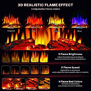 LHRIVER Electric Fireplace, 25” Freestanding Stove Heater with Remote, Space Heater w/ 3D Flame Effects, Fireplace Heaters for Indoor Use