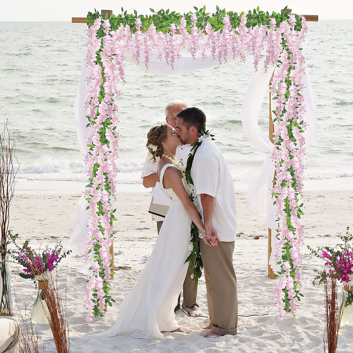 U'Artlines 5Pcs 7.2 Ft/Piece Artificial Wisteria Garland Silk Fake Pink Wisteria Flowers Hanging Greenery Vines Garlands Rattan for Home Garden Wedding Arch Party Indoor Outdoor Decor