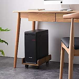 Kirigen Computer Tower Stand Cart - Heavy Duty Desktop Mobile Cart Holder for Computer Host with 4 Mute Caster Wheels - Wood Rolling ATX PC Case Rack, CPU Case Protecting Shelf (ZJJ Dark Brown)