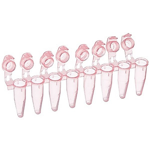 Simport Amplitube T320-2R Polypropylene PCR Reaction Tube Strip with Attached Flat Cap, 8 x 0.2ml, Red (Pack of 125)