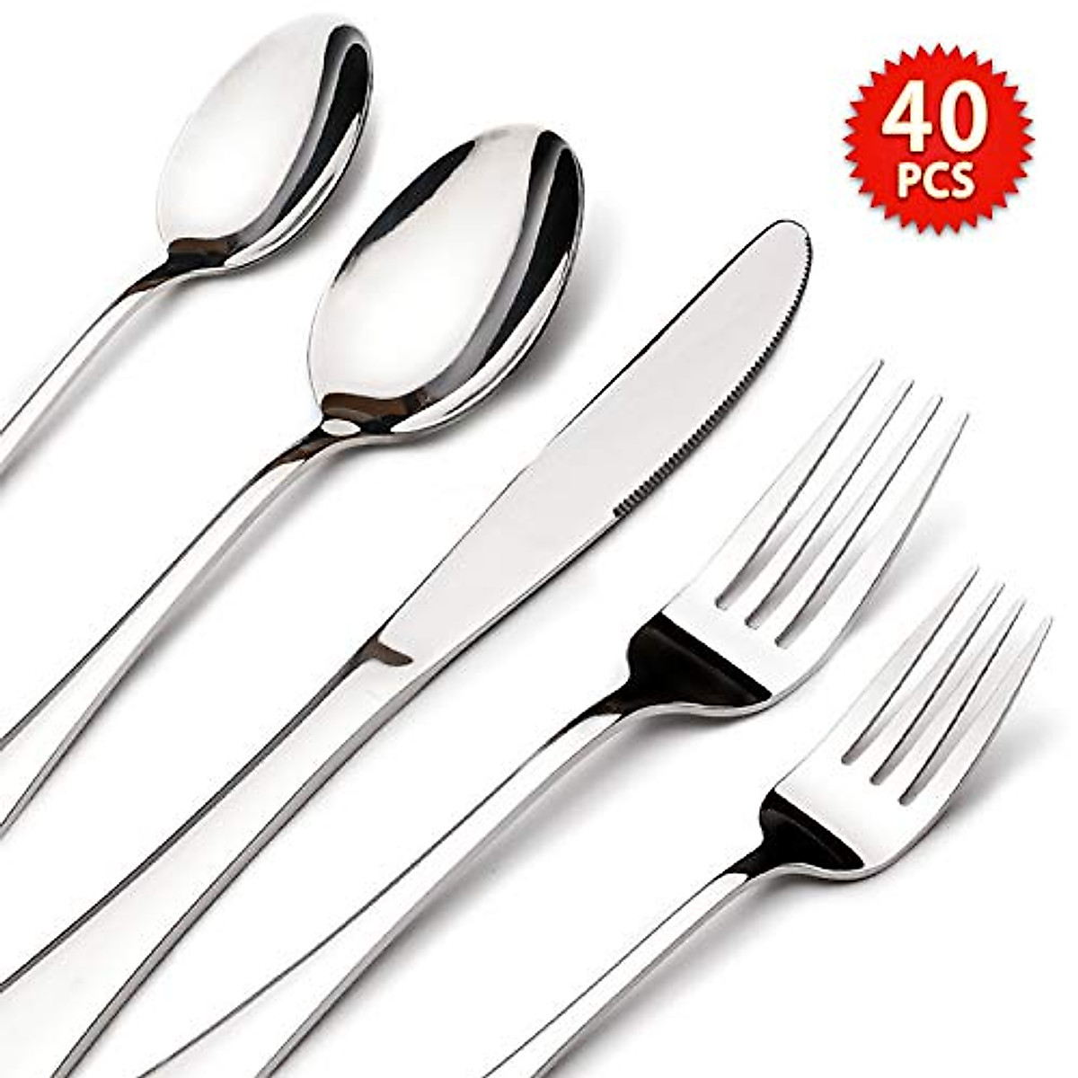 Acnusik Stainless Steel Flatware Service for 8, Utensils Cutlery Including Knife 40-Piece Silverware Set, Silver
