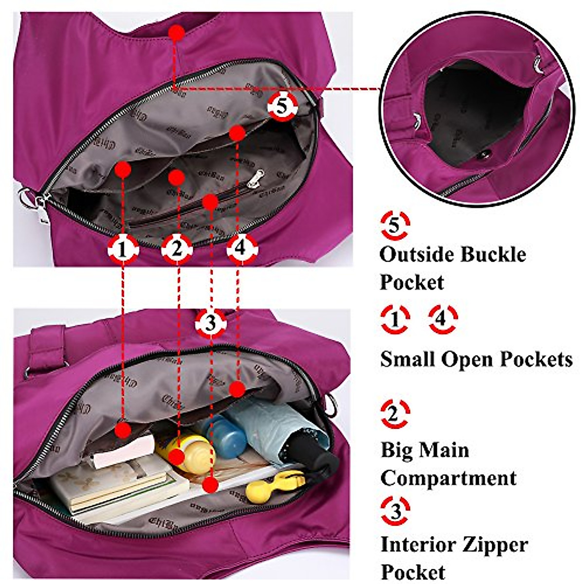 Mynos Hobo Bag Big Shoulder Bag For Women Tote Bag Purse Multi-function Nylon Handbag Travel Organzier (Black)