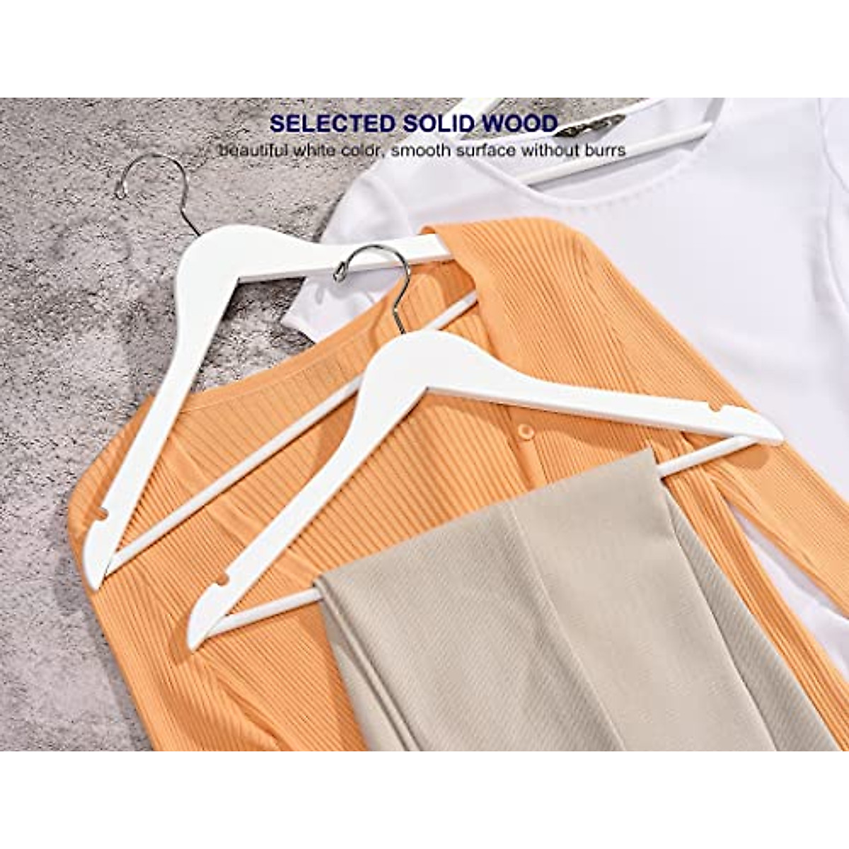 Amber Home Solid Wood Suit Coat Hangers 10 Pack, Smooth White Finish Wooden Dress Hangers with Non Slip Pant Bar, Clothes Hangers with 360 Swivel Hook & Notches for Jacket, Pant, Shirt (White, 10)
