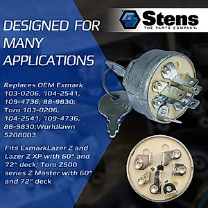 Stens New Indak Ignition Switch 430-334 Compatible with Exmark Lazer Z and Lazer Z XP with 60" and 72" Deck, Toro Z500 Series Z Master with 60" and 72" Deck 103-0206, 104-2541, 109-4736, 88-9830