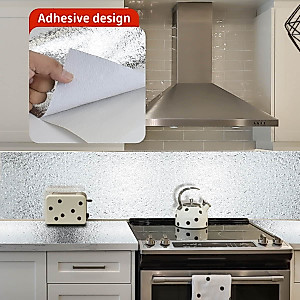 HengDu Kitchen Oil Proof Waterproof Sticker Self-Adhesive Backsplash Stickers 15.7X197 in (0.4*5M), Silver Color Aluminum Foil Oil Resistant, Stain Resistant, Heat Resistant, (Silver Orange Texture)