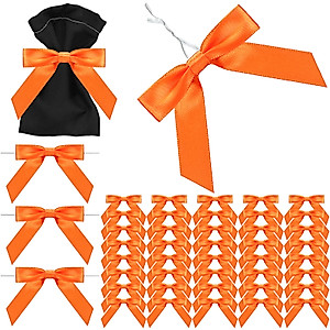100 Pieces Twist Bow Satin Twist Tie Bows 5/8 Inch Bows for Halloween Wedding Crafts Wrapping Small Bows Candy Treat Bags Decoration(Torrid Orange,5/8 Inch)
