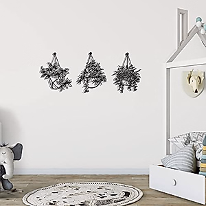 wxysdudio Metal Wall Decor Hanging Plant Metal Black Flower Wall Art for Patio Balcony Garden,Kitchen Living Room Bathroom Bedroom,Set of 3 Metal Wall Sculpture.