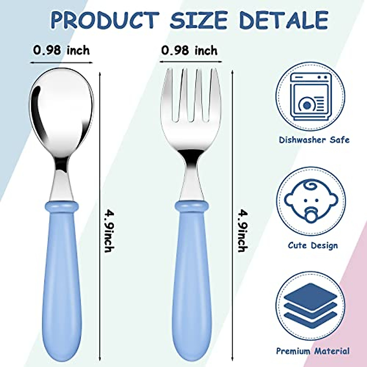 24 Pieces Toddler Spoons and Forks Toddler Silverware Set Stainless Steel Utensils Kids Cutlery Toddler Silverware with Round Handle for Safe Dining Lunch Box Kitchen