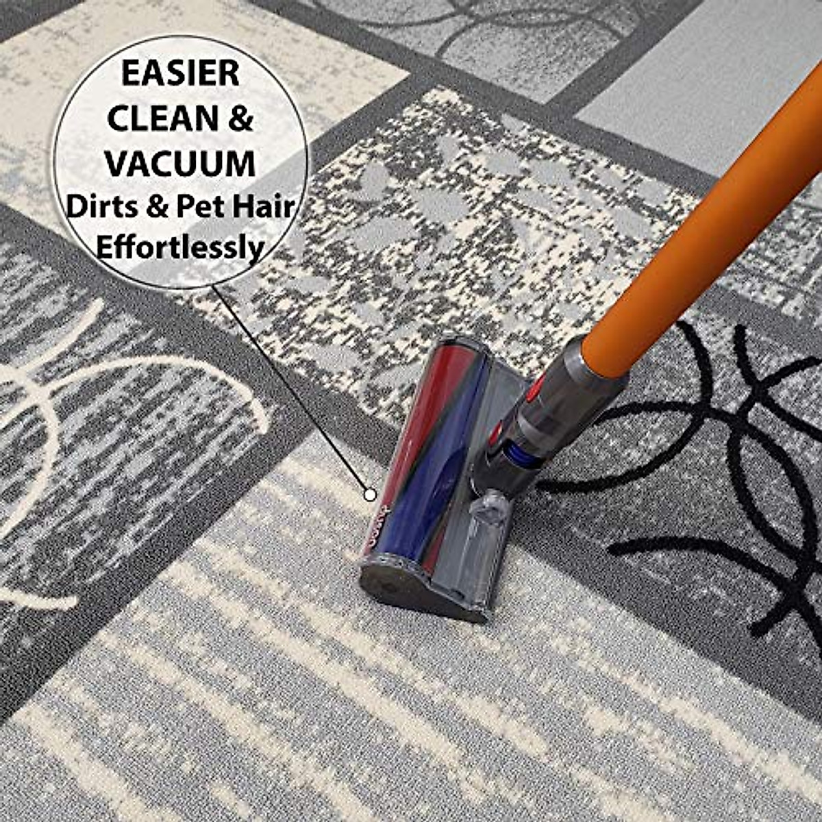 Rubber Backed Area Rug, 58 x 78 inch (fits 5x7 Area), Grey Geometric, Non Slip, Kitchen Rugs and Mats