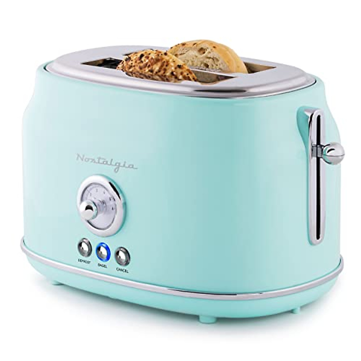 Nostalgia Classic 2-Slice Wide Slot Toaster, Retro Vintage Design with Six Toasting Settings & Removable Crumb Tray, Aqua