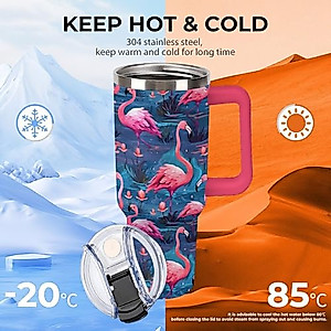 Flamingos 40 Oz Stainless Steel Cup Travel Tumbler with Handle and Straw Lightweight Coffee Mug for Home Office