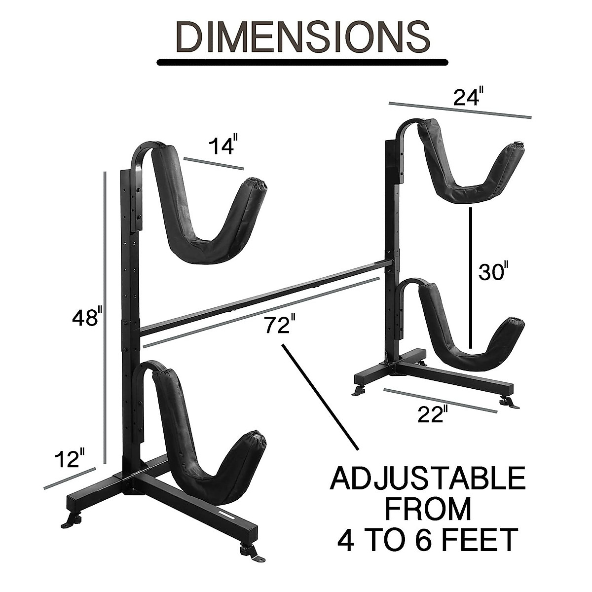 GREAT WORKING TOOLS Kayak Rack - Double Kayak Stand, Heavy Duty Paddleboard and Kayak Accessories, Freestanding or Floor Mount Kayak Storage, Holds 175 lbs.