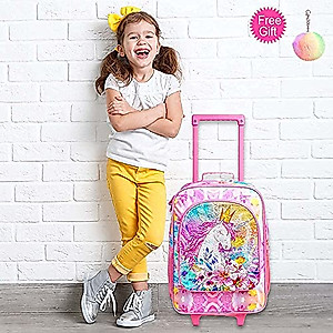 Kids Luggage for Girls, Cute Unicorn Rolling Wheels Suitcase for Toddler Children