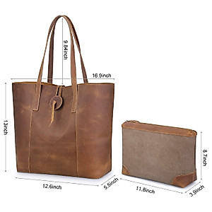 S-ZONE Vintage Genuine Leather Tote Bag for Women Large Shoulder Purse Handbag with Clutch Bag