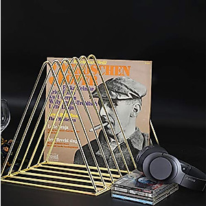 Pashion Vinyl Record Stand Holder, Desktop Album Storage Rack, Triangle Vinyl Record Shelf Display Vinyl Coated Metal Wire Rack Functional & Stylish Display Rack for Office Home