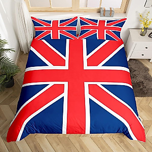Feelyou Catalonia Union Jack Duvet Cover UK Flag Bedding Set British Flag Comforter Cover Gift for British Bedspread Cover Red and Blue Geometric Stripes Twin Size with 1 Pillow Case (No Comforter)