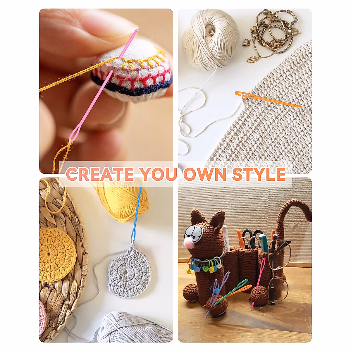 FIVEIZERO 40PCS Plastic Needles – 4 Sizes with Large Eye, Plastic Sewing Needle with Threader and Box, Yarn Needles for Crochet and Canvas, Crochet Needle for Handmade Crafts