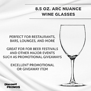 DISCOUNT PROMOS ARC Nuance Wine Glasses 8.5 oz Set of 6, Bulk Pack - Restaurant Glassware, Perfect for Red Wine, White Wine, Cocktails and More - Clear