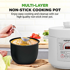 NutriChef Electric Pressure Cooker 6 Quart Capacity | 9 Function Digital Countertop Pressure Cooker | Adjustable Time & Temperature | Cook, Bake, Steam, Broil, & Braise | 13.1 x 11.4 IN | White