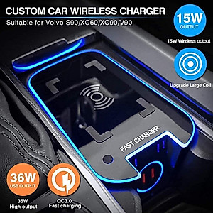 inBEKEA 2021 Upgraded Car Wireless Charger for Volv-O XC90 XC60 S90 V90 V60 S60 with USB Ports QI Smart Phone Charging Pad 10W QC3.0 Fast Charging for All QI Smartphones