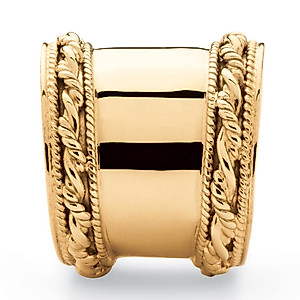 PalmBeach Jewelry Yellow Gold-Plated or Sterling Silver Cigar Band Style Rope Detail Ring (13mm) Size 7