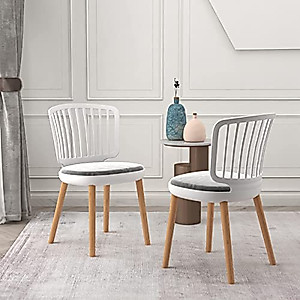 STARWAY Mid Century Modern Dining Chairs Set of 2, Retro Faux Velvet Accent Chair with Solid Wood Legs, Armless Side Chair Leisure Chair for Kitchen, Dining Room & Living Room (Gray)