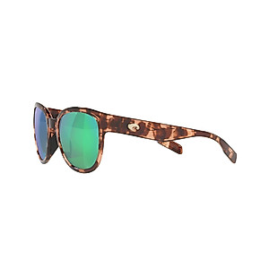 Costa Del Mar Womens Salina Rectangular Sunglasses, Coral Tortoise/Polarized Green Mirrored 580G, 53 mm