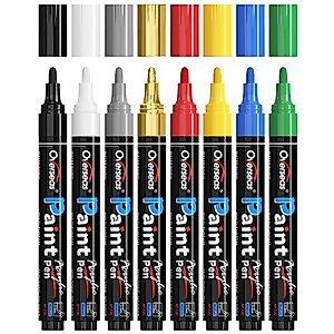 Overseas Acrylic Paint Markers Paint Pens - 8 Colors Permanent Markers Medium Tip, Water Based, Quick Drying, Waterproof, Assorted Colors Marker Pen for Metal, Rock, Wood, Plastic, Glass, Canvas