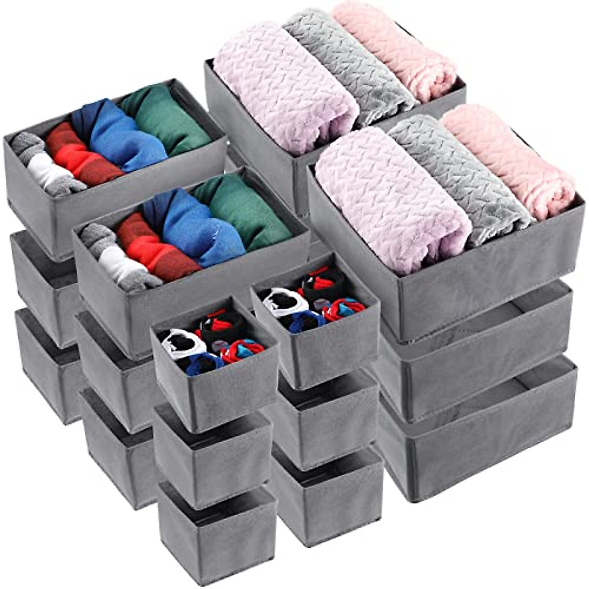 Thenshop 18 Set Closet Dresser Drawer Organizers, Foldable Cloth Storage Box Closet Dresser Drawer Divider Organizer Fabric Containers Basket Bins for Underwear Baby Clothes Socks (Dark Gray)