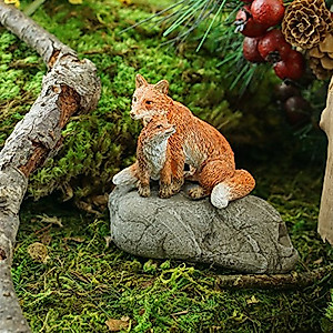 Top Collection Miniature Fairy Garden and Terrarium Mama Fox with Baby Statue, Red