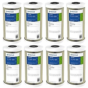 Pentair Pentek ECP5-BB Big Blue Sediment Water Filter, 10-Inch, Whole House Heavy Duty Pleated Cellulose Polyester Replacement Cartridge, 10" x 4.5", White End-Cap, 5 Micron, Pack of 8