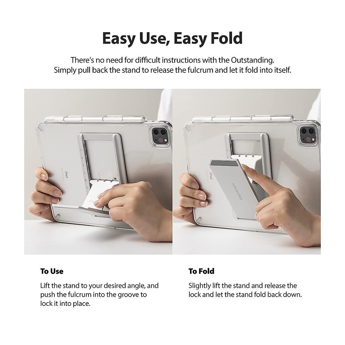 Ringke Fusion with Outstanding [Case + Stand] Compatible with iPad Pro 11 Inch Case (4th 2022, 3rd 2021, 2nd 2020, 1st 2018) Transparent Cover with Pencil Holder + Kickstand - Clear & Light Gray