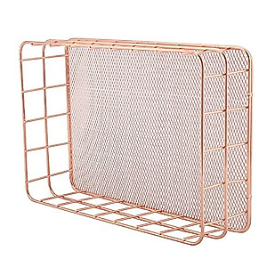 Fdit Storage Basket,Rose Gold Iron Storage Basket Organizer Shelf Storage Rack Desk Decor for Office,Home and Student Desk(D)