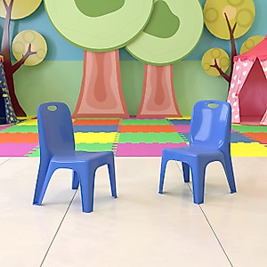 Flash Furniture 2 Pack Blue Plastic Stackable School Chair with Carrying Handle and 11" Seat Height