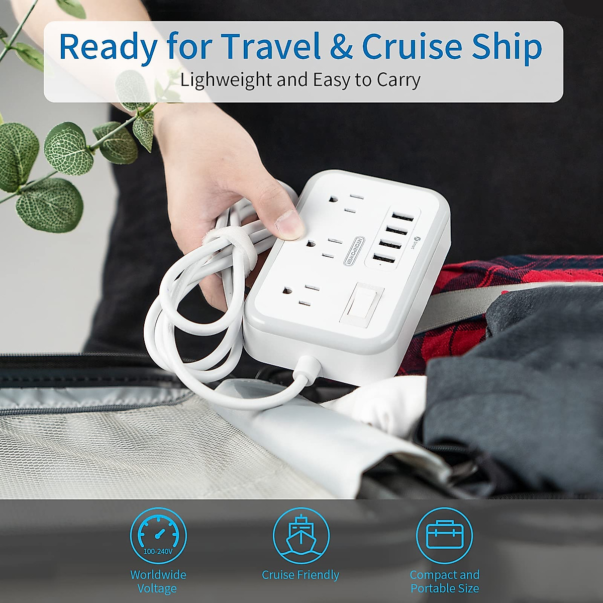 2 Pack Power Strips, NTONPOWER Flat Plug Power Strip with USB, 6 Outlets 4 USB Desktop Charging Station with 5 ft Extension Cord Wall Mount for Cruise, Travel, Hotel, Indoor, Nightstand, Office, White