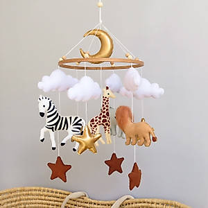Safari Mobile for Crib Animal Jungle Mobile Baby Safari Nursery Room Decor Africa Safari Theme (Elephant, Lion, Zebra, Giraffe) Handmade
