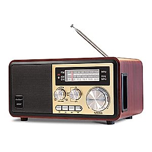 Oncheer Retro Vintage Wood Bluetooth FM/AM/SW Home Radio, 15W Subwoofer Stereo Speaker, AC&Battery Powered Radios with Antenna Best Reception, Support Remote Control/TF Card/USB Player/AUX