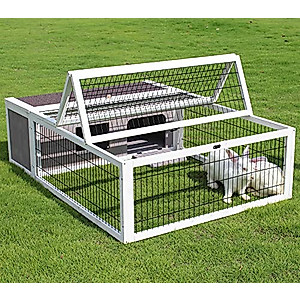 Tortoise House Habitat Wooden Small Animal Hutch Enclosure Indoor/Outdoor (49 * 36 * 14(L*W*H), Grey + White Trim)