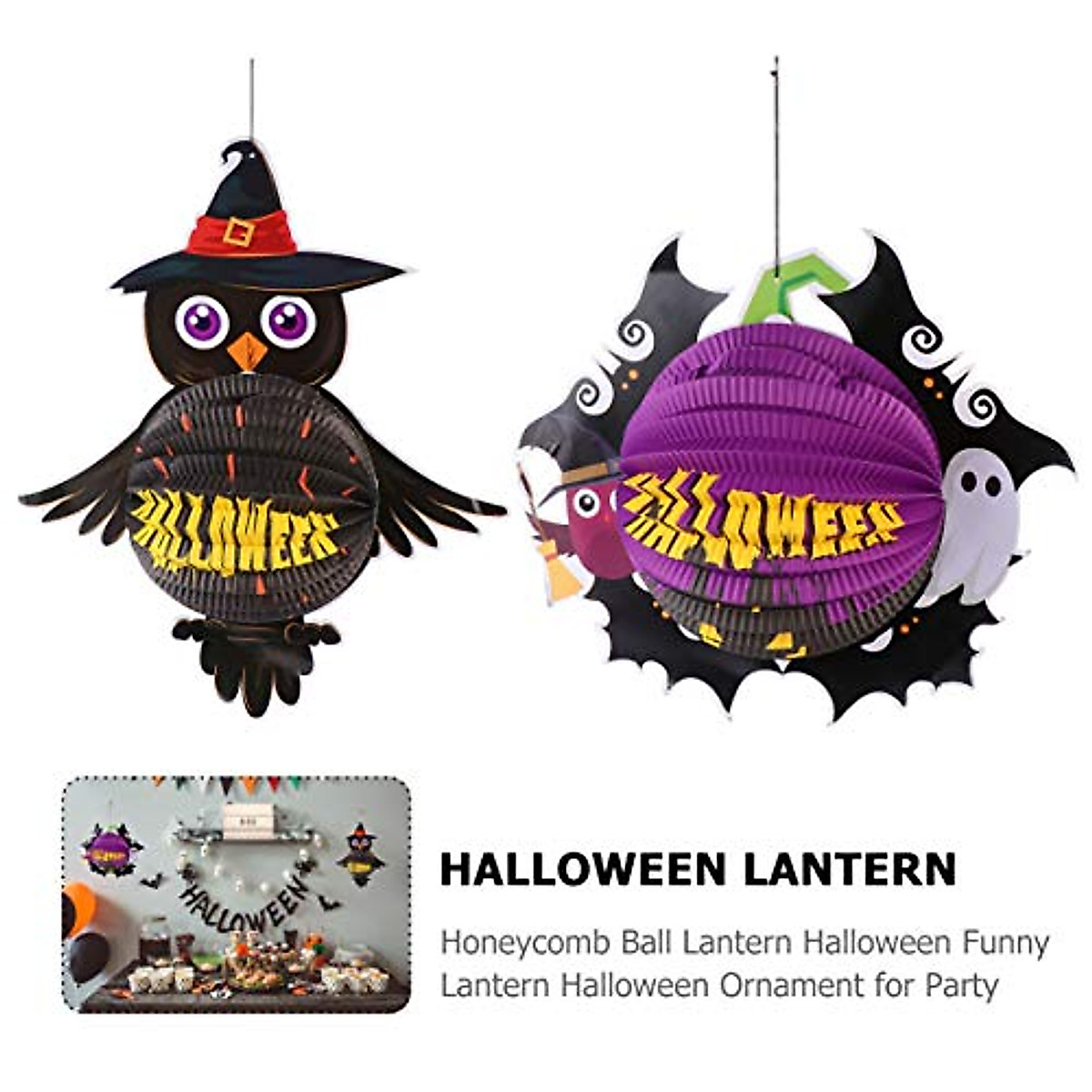 EXCEART 2pcs Halloween Party Hanging Sign Trick or Treat Plaque Honeycomb Ball Decor for Home School Haunted House