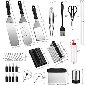 Griddle Accessories Tool-40pcs Flat Top Griddle Set,Stainless Steel Griddle Utensils with Spatulas,Tongs,Fork,Glove,Burger Press,Cleaning Brush.