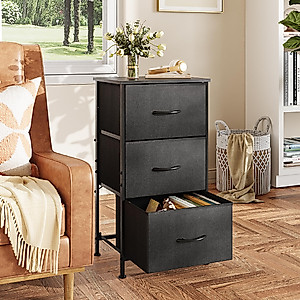 WLIVE Dresser with 3 Drawers, Fabric Nightstand, Organizer Unit, Storage Dresser for Bedroom, Hallway, Entryway, Closets, Sturdy Steel Frame, Wood Top, Easy Pull Handle, Charcoal Black