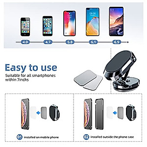 Magnetic Phone Holder for Car【Upgrade Foldable】Magnetic Phone Mount Multi-Functional 360°Rotation phone magnet for car Dashboard Phone Holder Magnetic Car Mount for iPhone, Samsung, LG All Smartphones