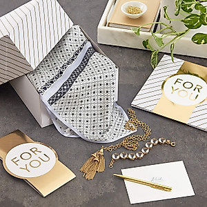 Hallmark 8" Medium Gift Box Set with Wrap Bands (2-Pack: Gold and White Stripes, For You) for Christmas, Hanukkah, Weddings, Valentine's Day, Birthdays