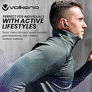 Volkano Ore Series Bluetooth Wireless Earbuds with Swivel Charging Case, Wireless Earphones Long Battery Life, Noise Cancelling Technology, Bluetooth Earbuds for Sports and Workout - (Black)